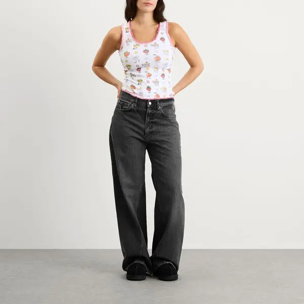 Casablanca Pointelle Frill Tank Top With Mascot Print