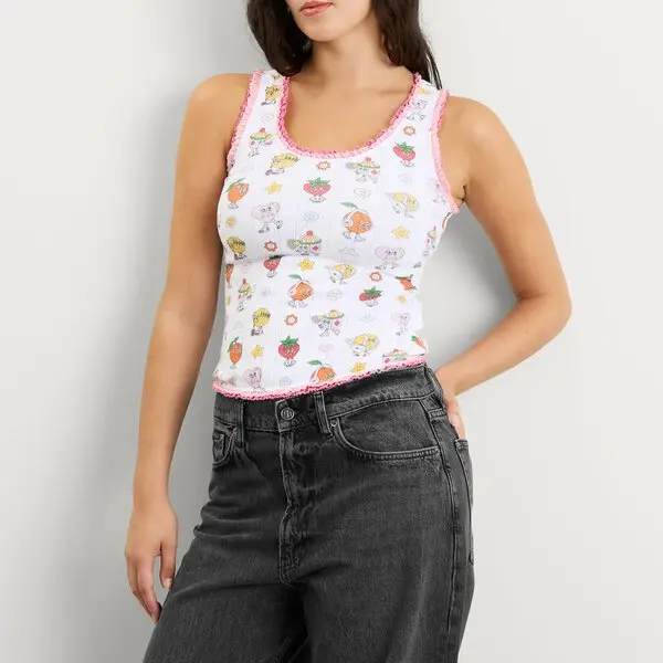 Casablanca Pointelle Frill Tank Top With Mascot Print
