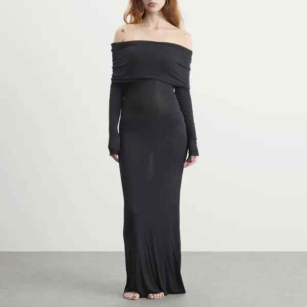 SKIMS Sheer Modal Off Shoulder Maxi Dress - Onyx