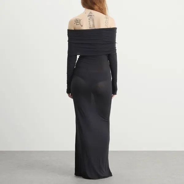 SKIMS Sheer Modal Off Shoulder Maxi Dress - Onyx