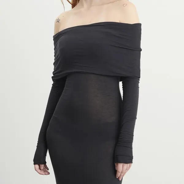 SKIMS Sheer Modal Off Shoulder Maxi Dress - Onyx