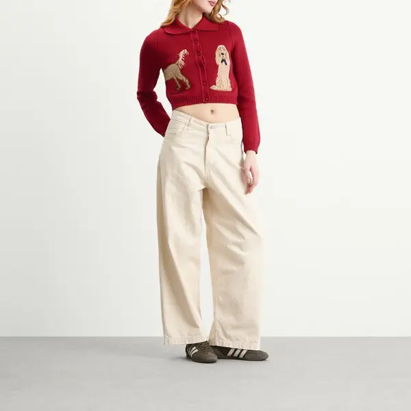 HOUSE OF SUNNY Lady Tripper Dog Embroidered Cropped Cardigan - Ruby Red