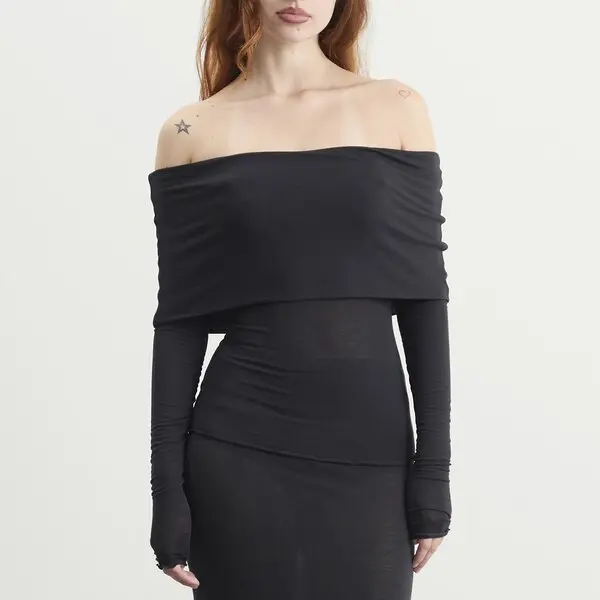 SKIMS Sheer Modal Off Shoulder Long Sleeve Top