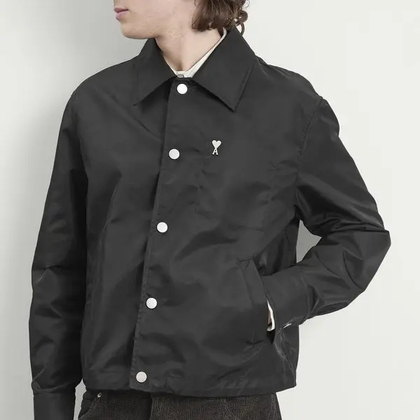 AMI Paris Denim Jacket With De Coeur Stud