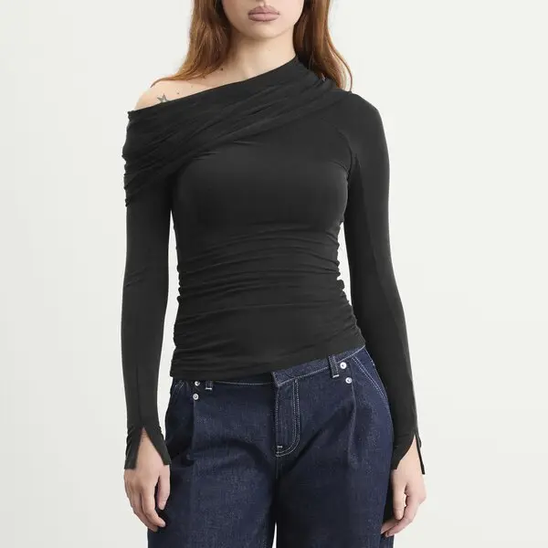 PEACHY DEN The Kylie Cold Shoulder Top - Graphite
