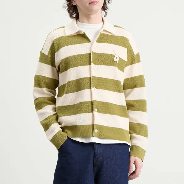 AMI Paris Stripe Knitted Shirt With De Coeur Patch