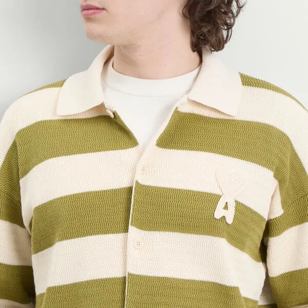 AMI Paris Stripe Knitted Shirt With De Coeur Patch