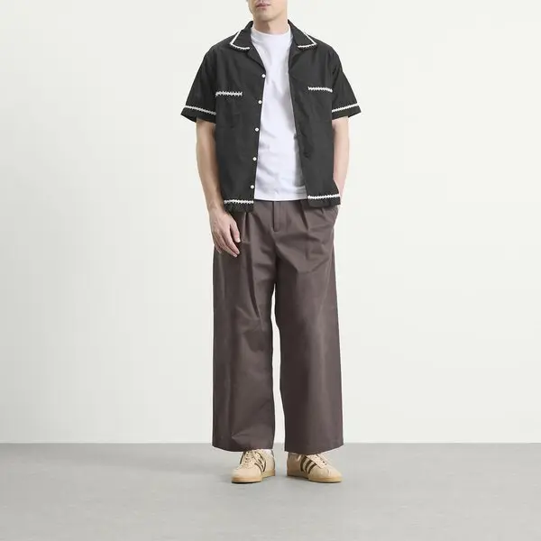 NOMARHYTHM TEXTILE Trim Embroidery Open Collar Shirt