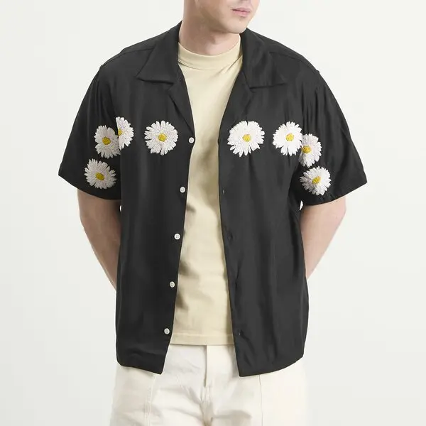 NOMARHYTHM TEXTILE Flower Embroidery Open Collar Shirt
