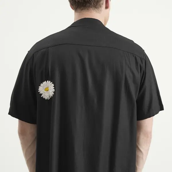 NOMARHYTHM TEXTILE Flower Embroidery Open Collar Shirt