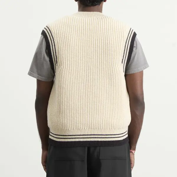 AMI Paris Wool-cotton Rib Knit V-neck Sleeveless Sweater With De Coeur Patch