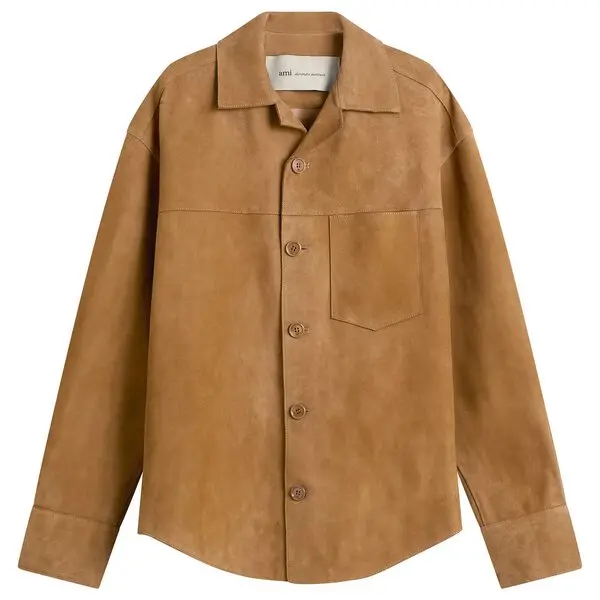 AMI Paris Suede Buttoned Overshirt - Caramel