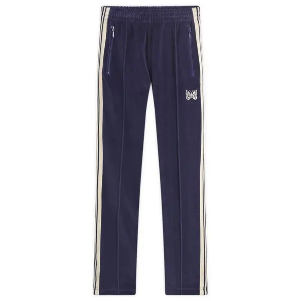 Needles Narrow Track Pants In Velour - Navy