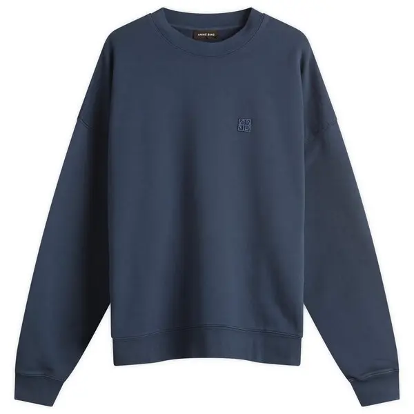ANINE BING Miles Framed Monogram Sweatshirt - Washed Navy
