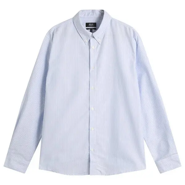 A.p.c. Greg Logo Button Down Stripe Shirt - Blue