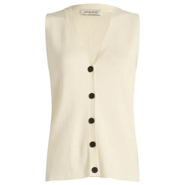 ANINE BING Lawrence Knit Vest - Ivory