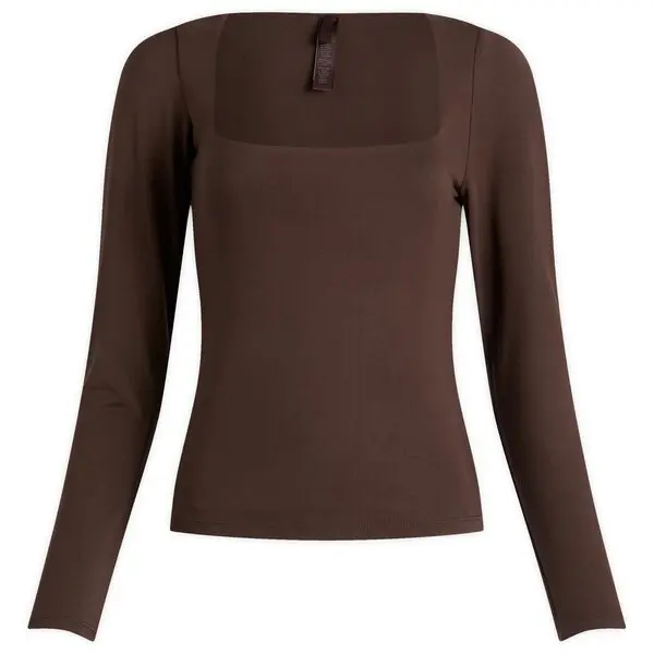 SKIMS Smooth Layers Square Neck Long Sleeve Top - Espresso