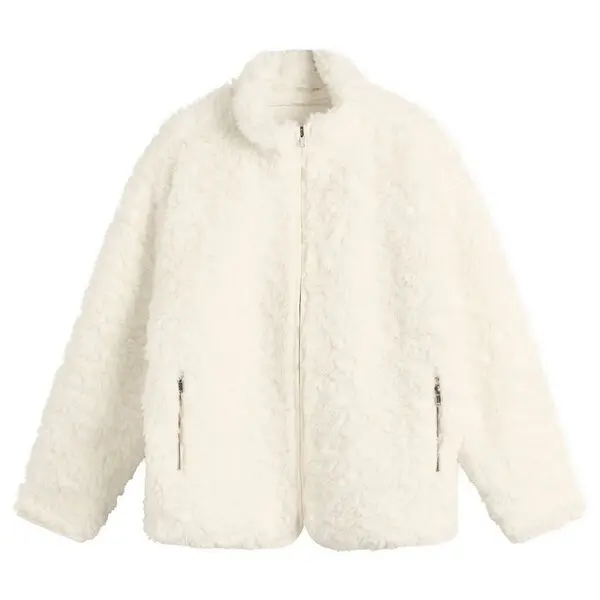 SKIMS Faux Fur Zip Up Jacket - Egret