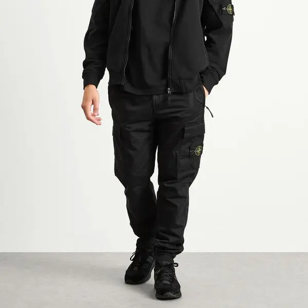 Stone Island Sateen Cargo Jogger Pants - Black