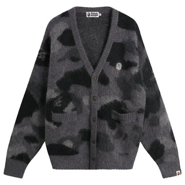 A BATHING APE Colour Camo Mohair Knit Cardigan - Black