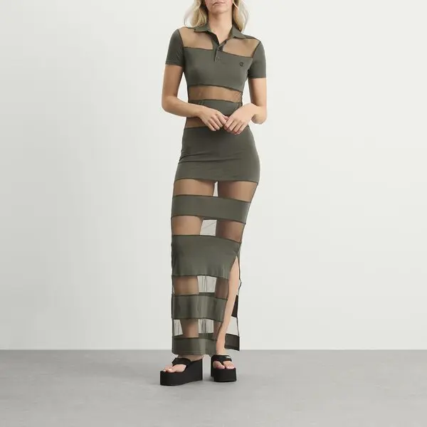 Coperni Striped Sheer Polo Dress - Green