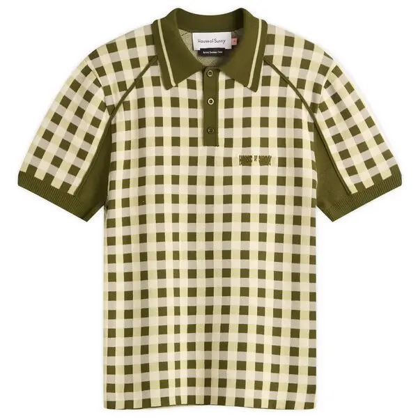 HOUSE OF SUNNY Putting Polo Short Sleeve Top - Green Check