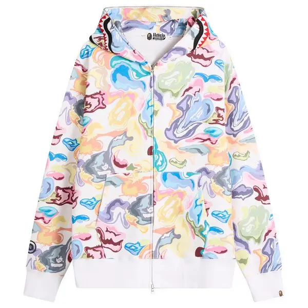 A BATHING APE Art Camo Shark Zip Hoodie - White