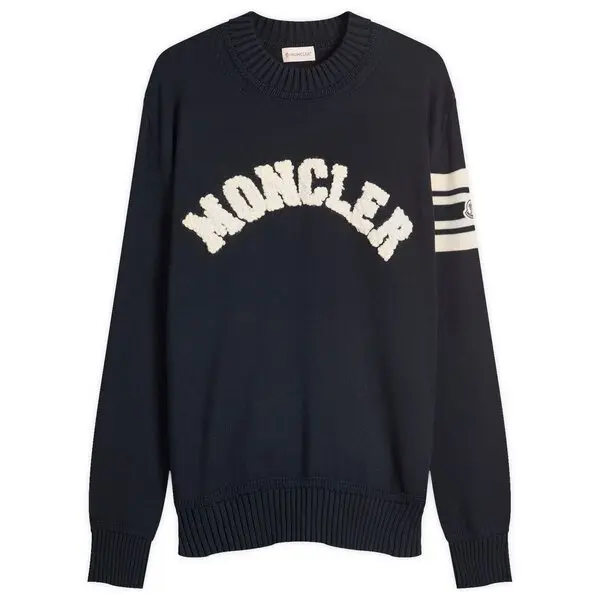 Moncler Logo Crew Neck Cotton Knitwear - Navy