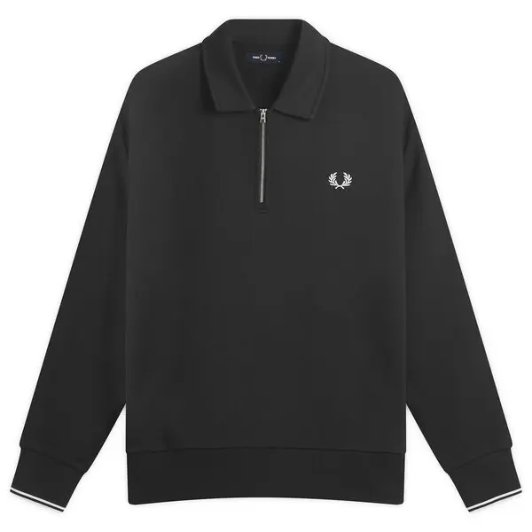 Fred Perry Half Zip Collared Sweatshirt - Black
