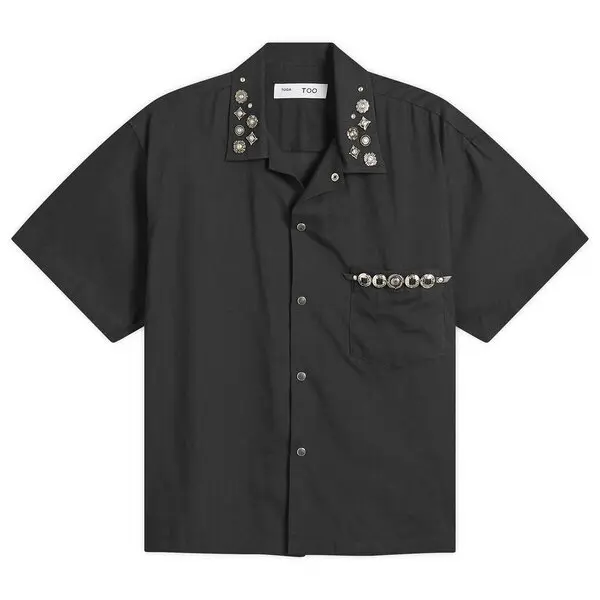 Toga Plain Weave Metal Short Sleeve Shirt - Black
