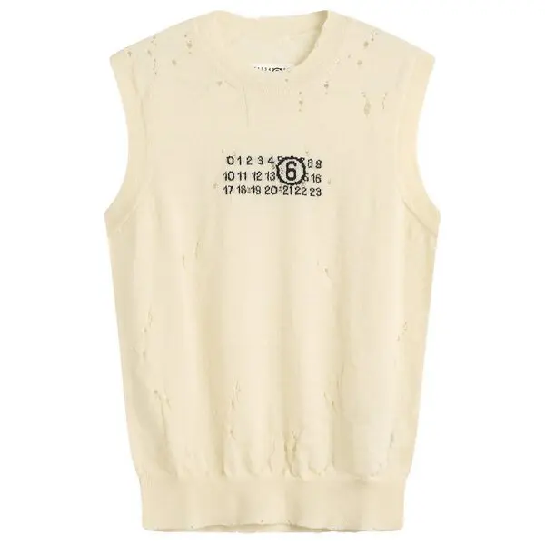 MAISON MARGIELA Numbers Logo Distressed Knitted Vest - Off White