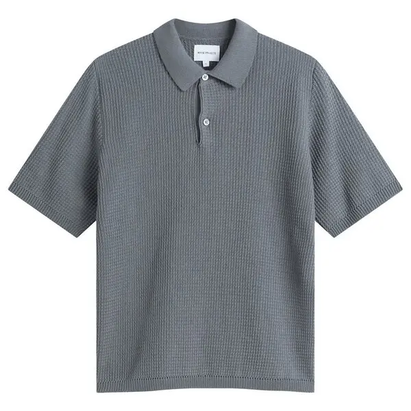 Norse Projects Anholt Cotton Crepe Polo - Greyish Blue