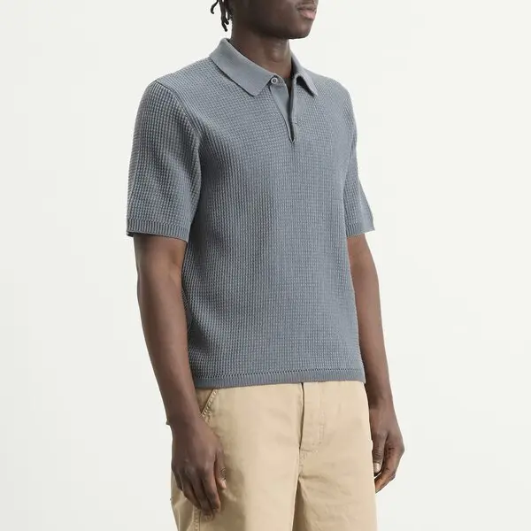 Norse Projects Anholt Cotton Crepe Polo - Greyish Blue