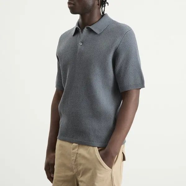 Norse Projects Anholt Cotton Crepe Polo - Greyish Blue