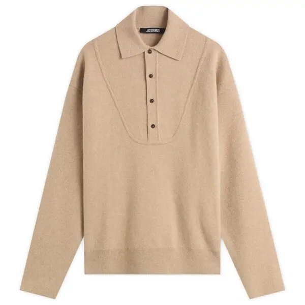 Jacquemus Wool Cashmere Knitted Polo - Beige