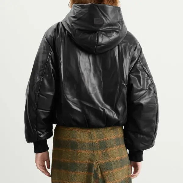 Acne Studios Offy Grainy Faux Leather Hooded Coat - Black