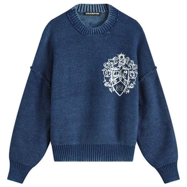 COLE BUXTON Collegiate Crest Knit Sweater - Navy