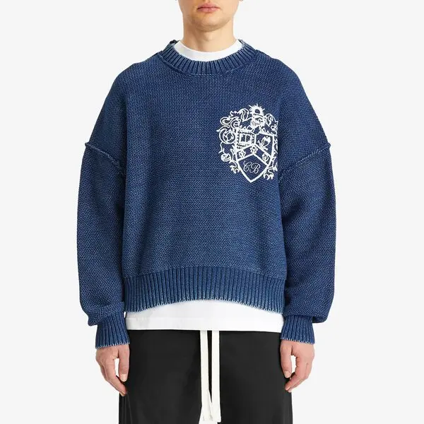 COLE BUXTON Collegiate Crest Knit Sweater - Navy