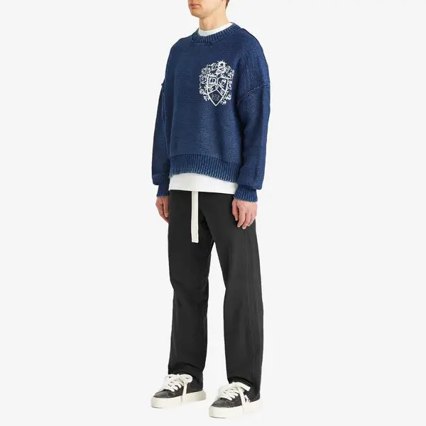 COLE BUXTON Collegiate Crest Knit Sweater - Navy