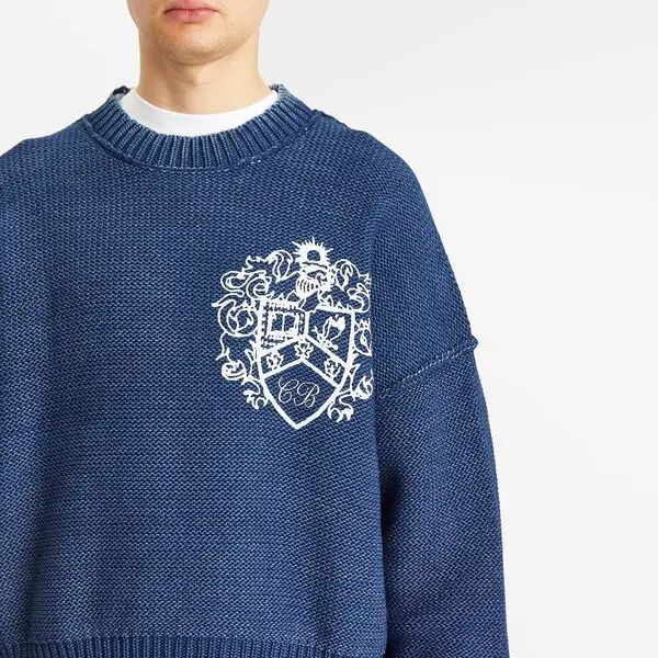 COLE BUXTON Collegiate Crest Knit Sweater - Navy