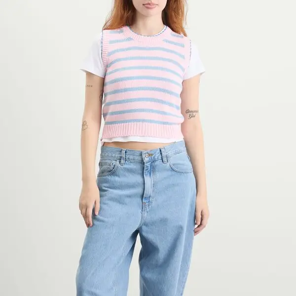 SUNDAYFRUITMARKET Striped Cropped Knitted Vest