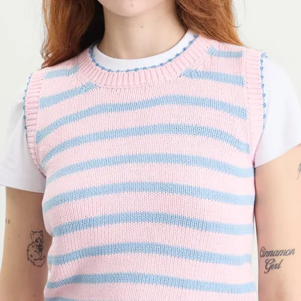 SUNDAYFRUITMARKET Striped Cropped Knitted Vest