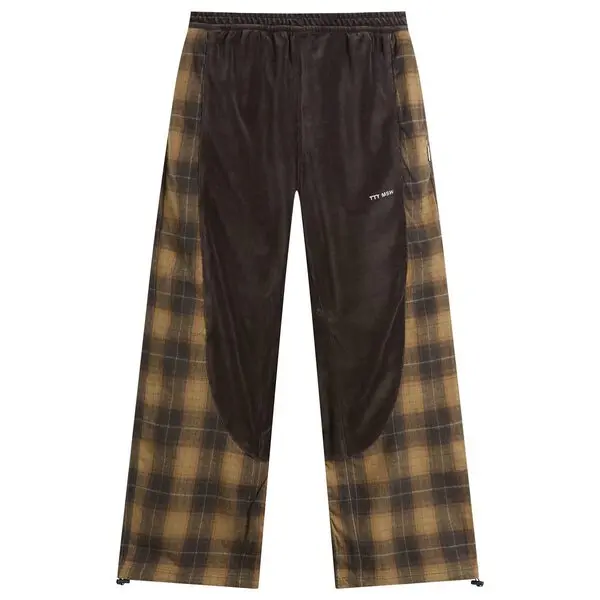 TTT MSW Velours Track Pants With Plaid Panelling - Brown