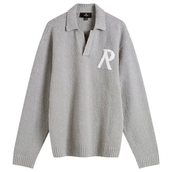REPRESENT Knitted Boucle Knit Polo - Grey
