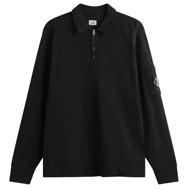 C.P. COMPANY Malfile Fleece Quarter Zip Collared Sweatshirt - Black