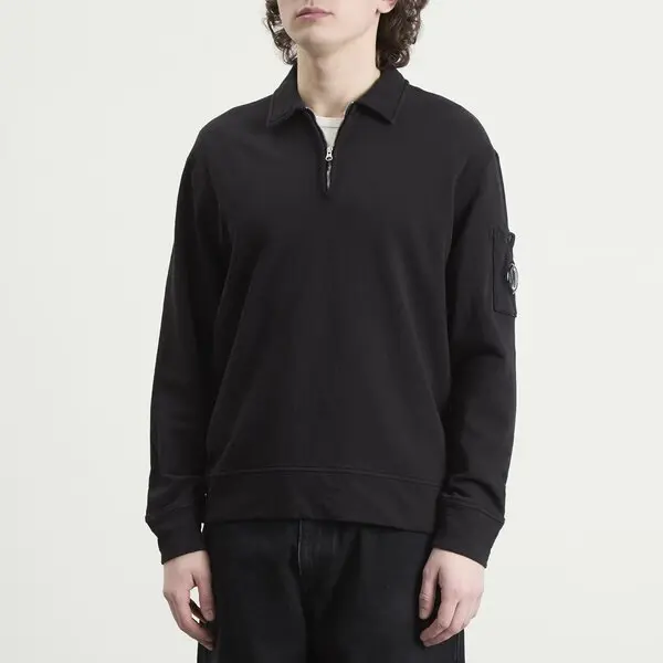 C.P. COMPANY Malfile Fleece Quarter Zip Collared Sweatshirt - Black