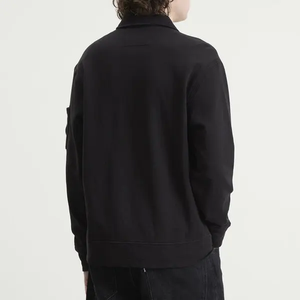C.P. COMPANY Malfile Fleece Quarter Zip Collared Sweatshirt - Black