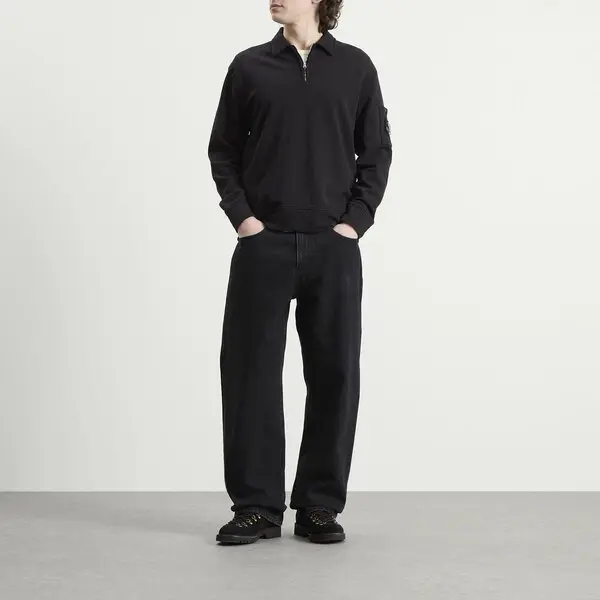 C.P. COMPANY Malfile Fleece Quarter Zip Collared Sweatshirt - Black