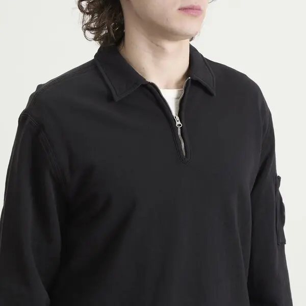 C.P. COMPANY Malfile Fleece Quarter Zip Collared Sweatshirt - Black