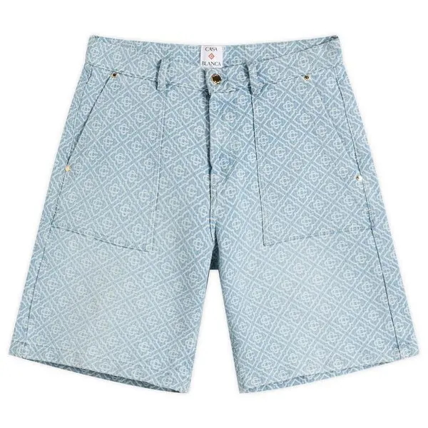 Casablanca Relaxed Monogram Denim Shorts - Blue